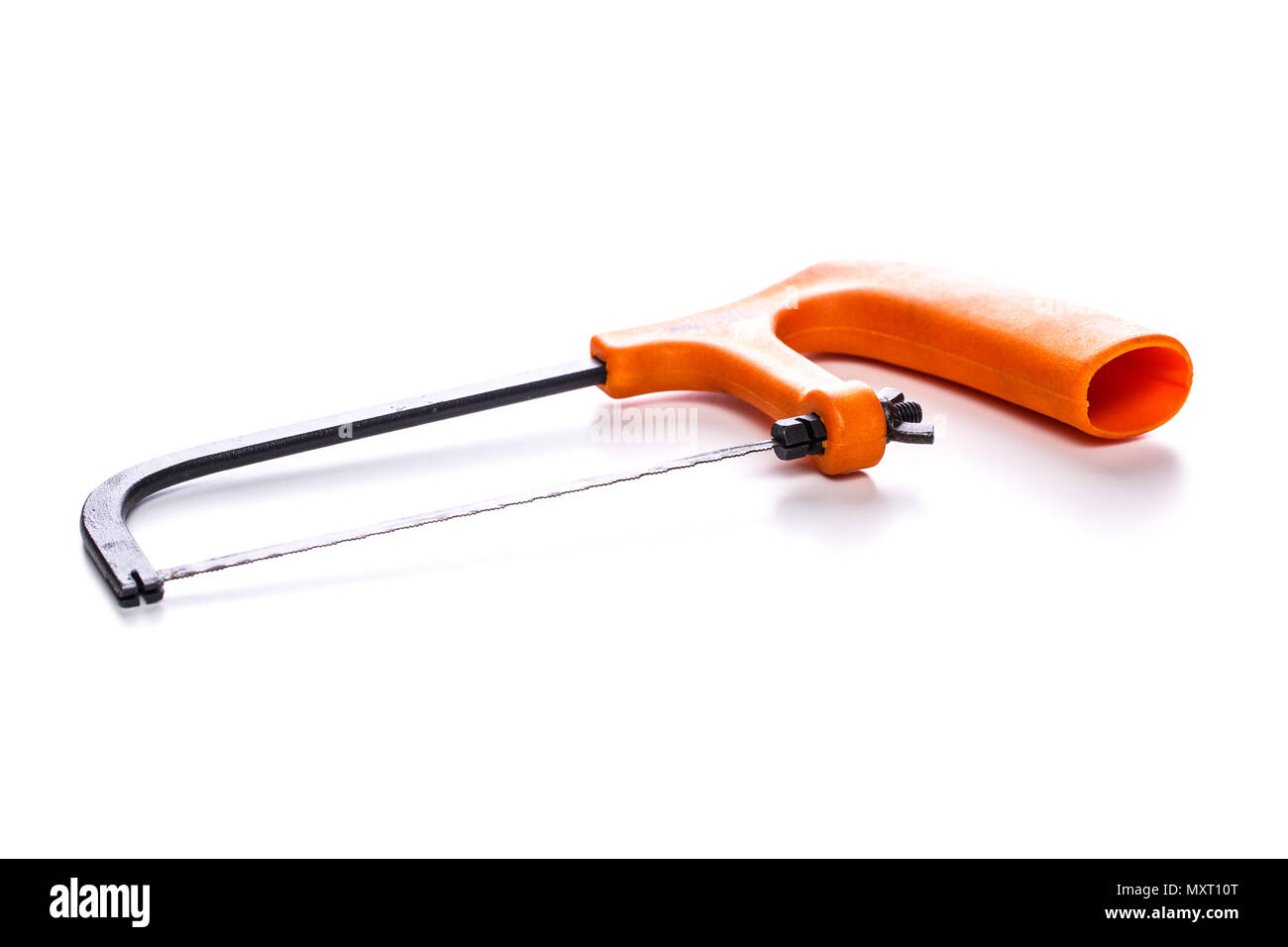 Photo of orange hacksaw close-up Stock Photo - Alamy