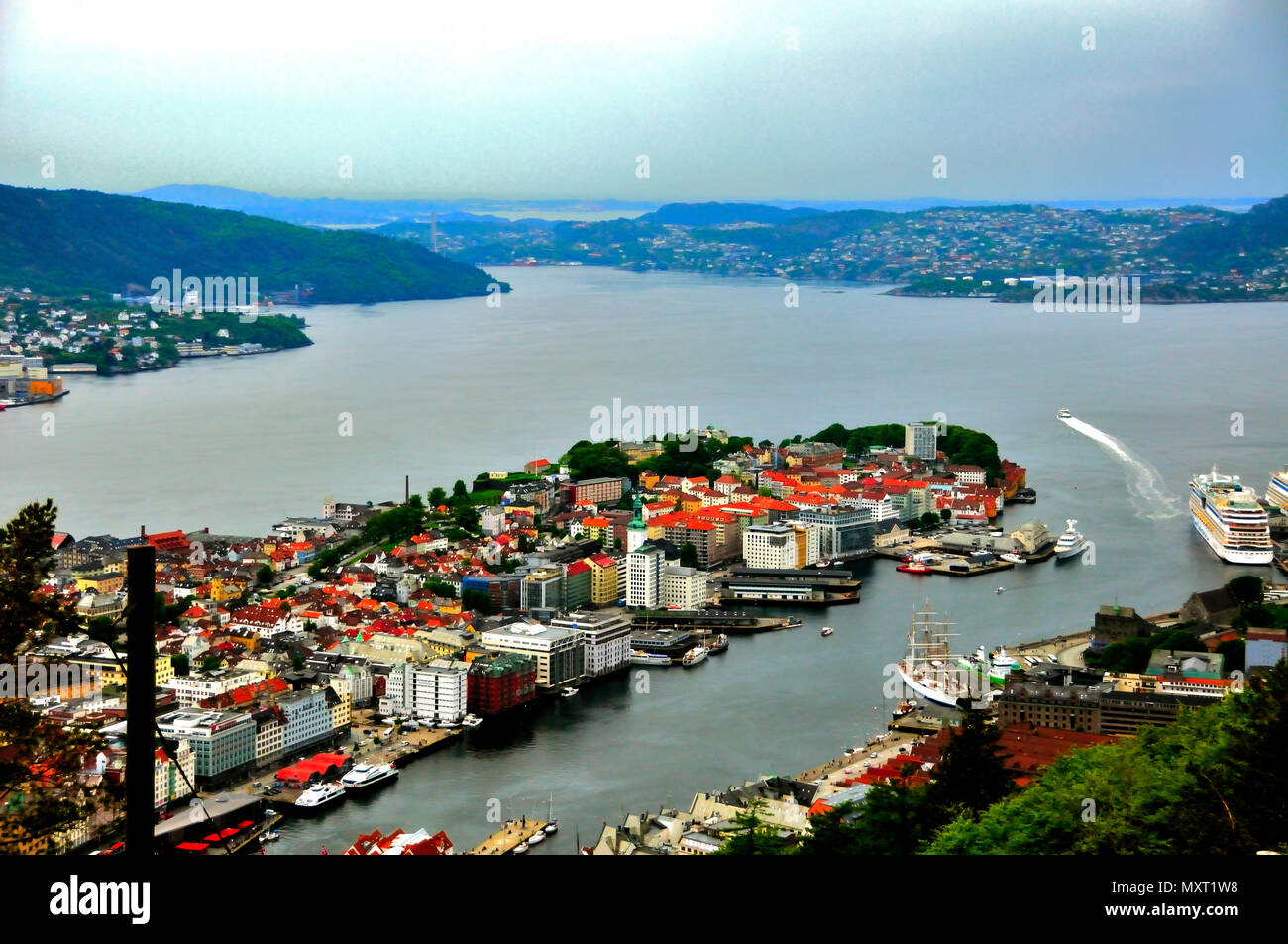 Views of the city of Bergen from the funicular lookout Stock Photo - Alamy