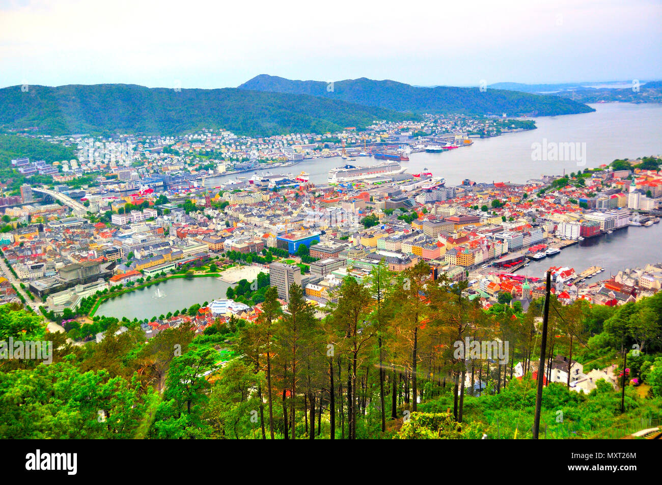Views of the city of Bergen from the funicular lookout Stock Photo - Alamy