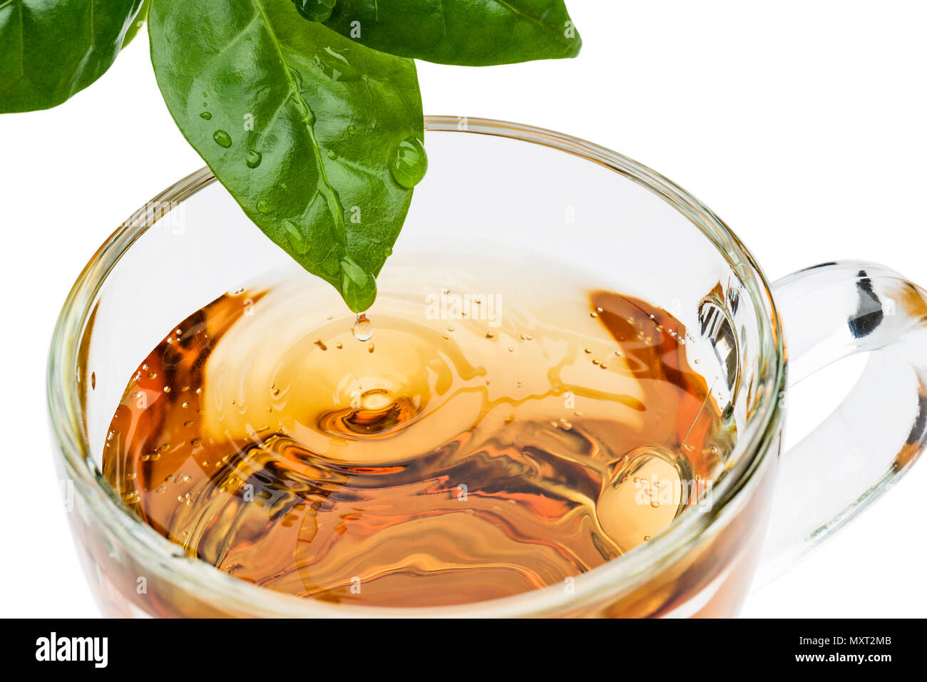 drops of water fall from the tea leaves inside the cup Stock Photo - Alamy