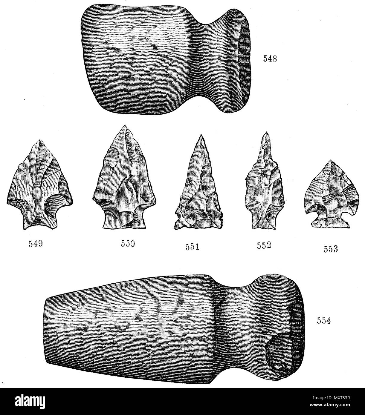 Indian stone tools from the shellfish of Keyport. 548, 554) Tomahawks ...