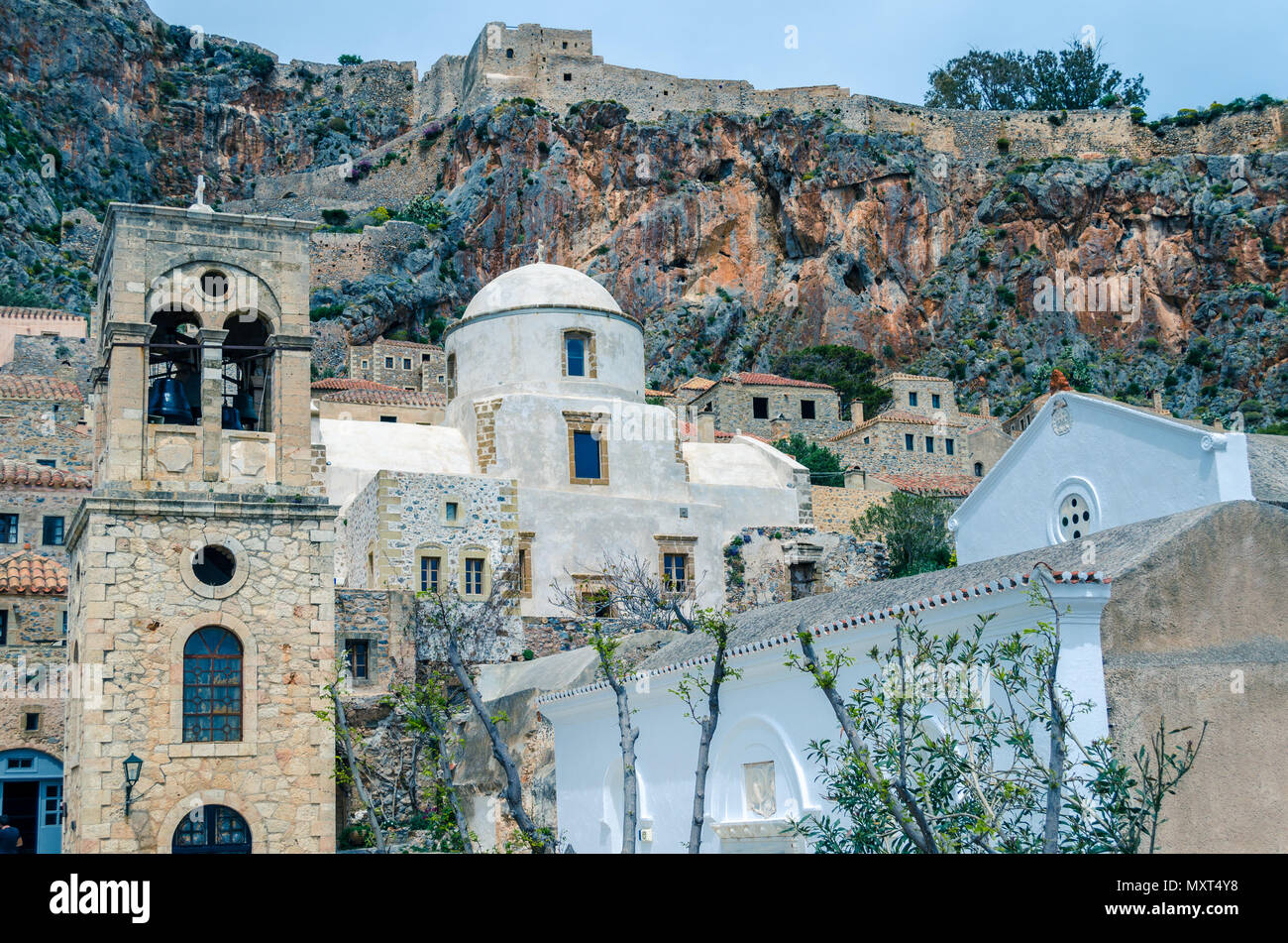 view at the medieval castle of Monemvasia Stock Photo - Alamy