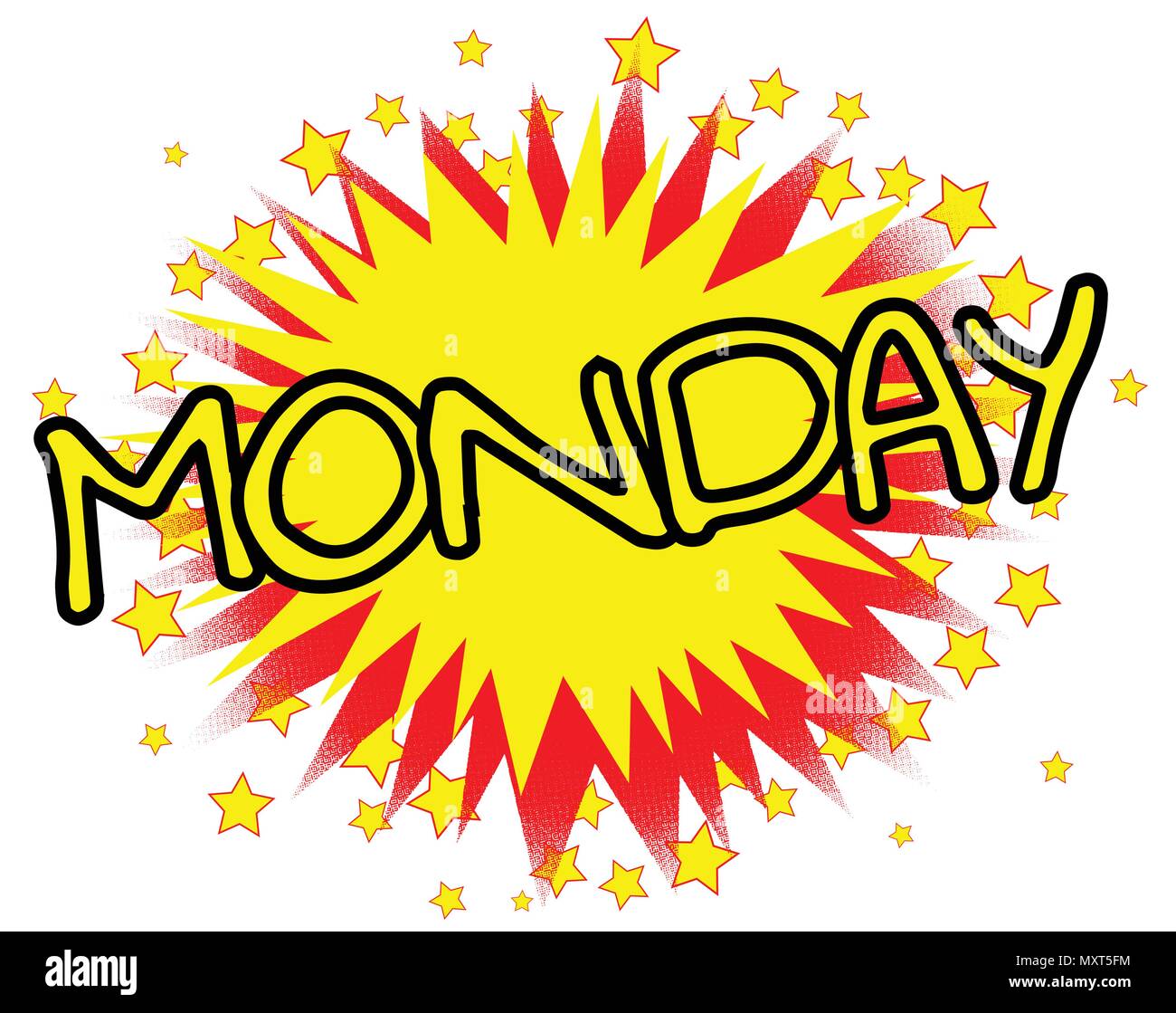 A cartoon style Monday splash explosive motif over a white background ...