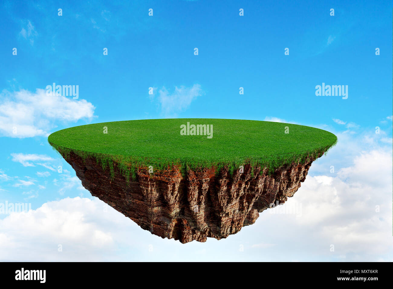 Fantasy island with green grass floating in the air on a cloudy sky ... Fantasy island with green grass floating in the air on a cloudy sky ...