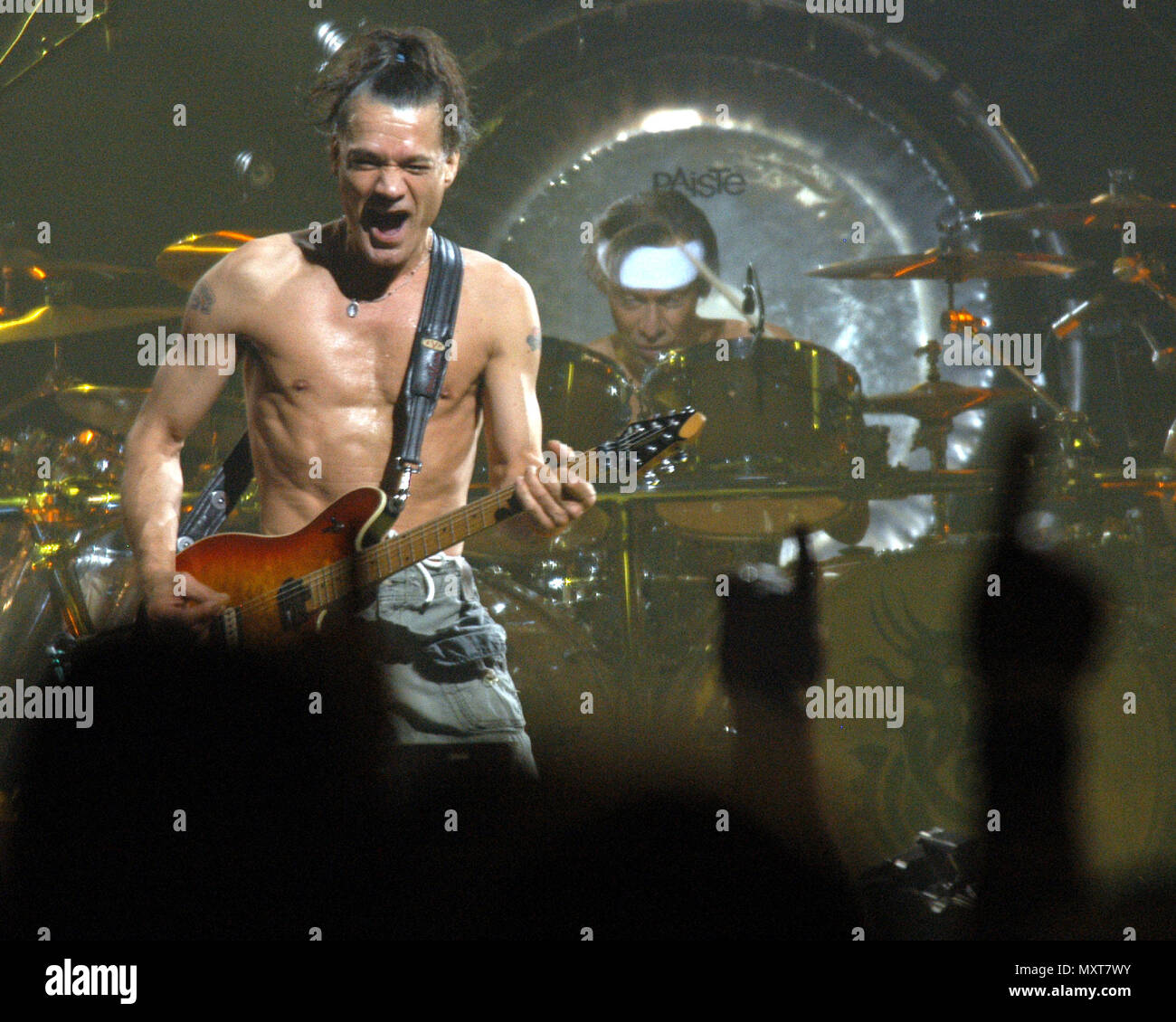GREENSBORO, NC - June 11: Eddie Van Halen and Alex Van Halen perform at ...