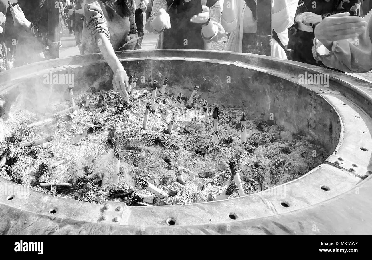 Incense sticks and ash bowl in the Senso-ji temple of the Asakusa ...