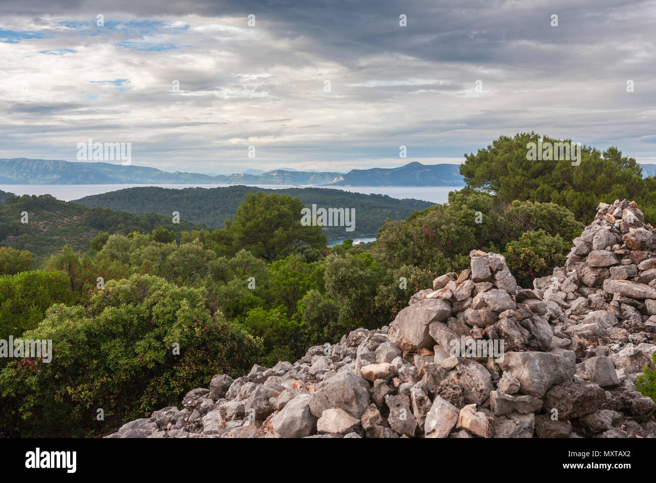 View towards Peljesac peninsula from Veliki Gradac, Mljet National Park ...