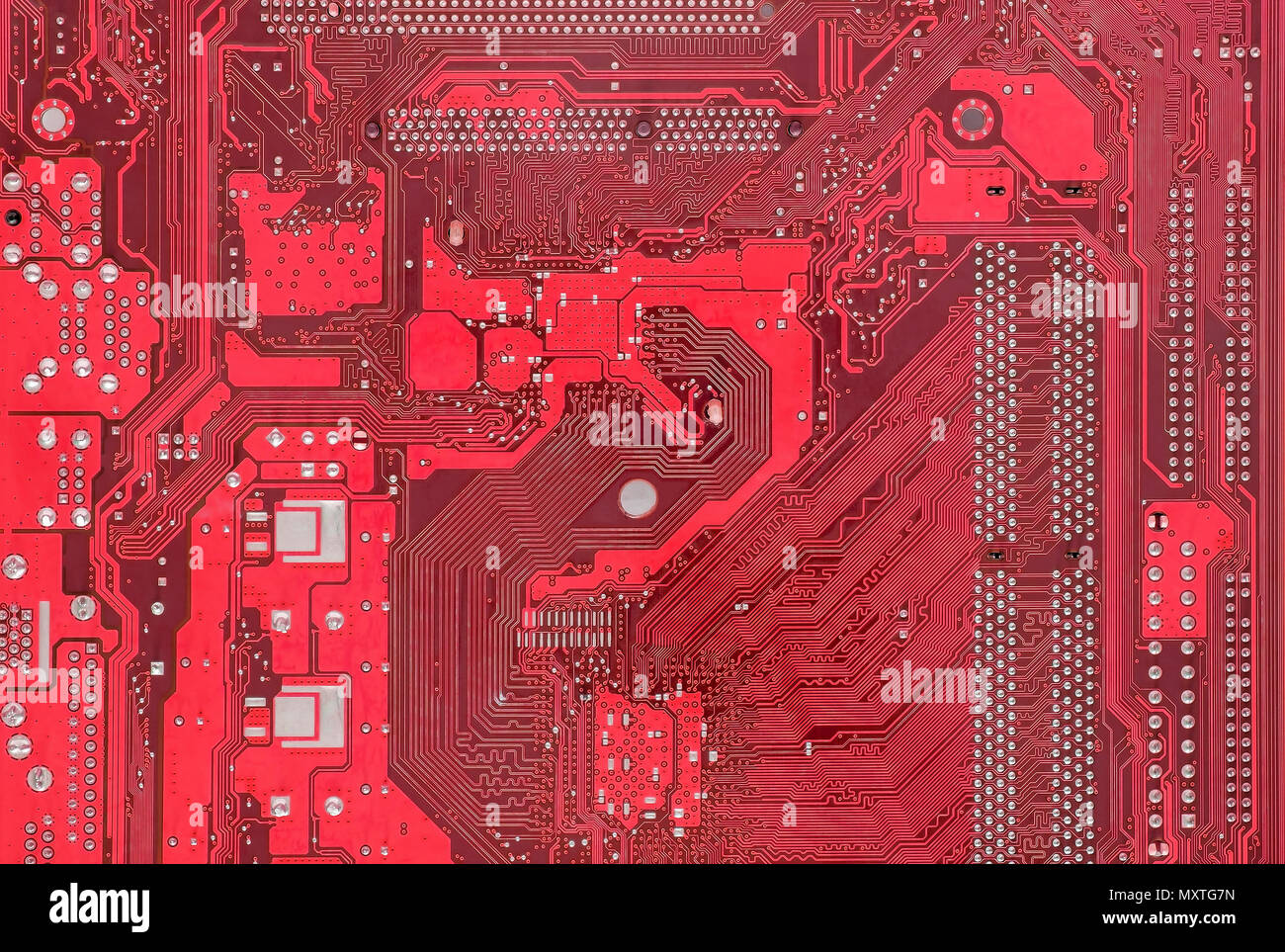 View of red circuits board. Top view Stock Photo - Alamy