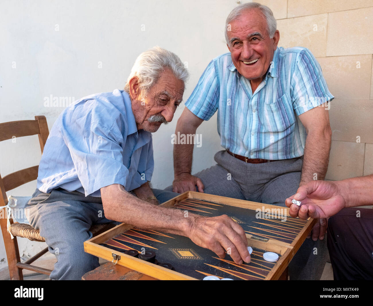 villagers playing Backgammon in Tzada village, Paphos region, Cyprus ...