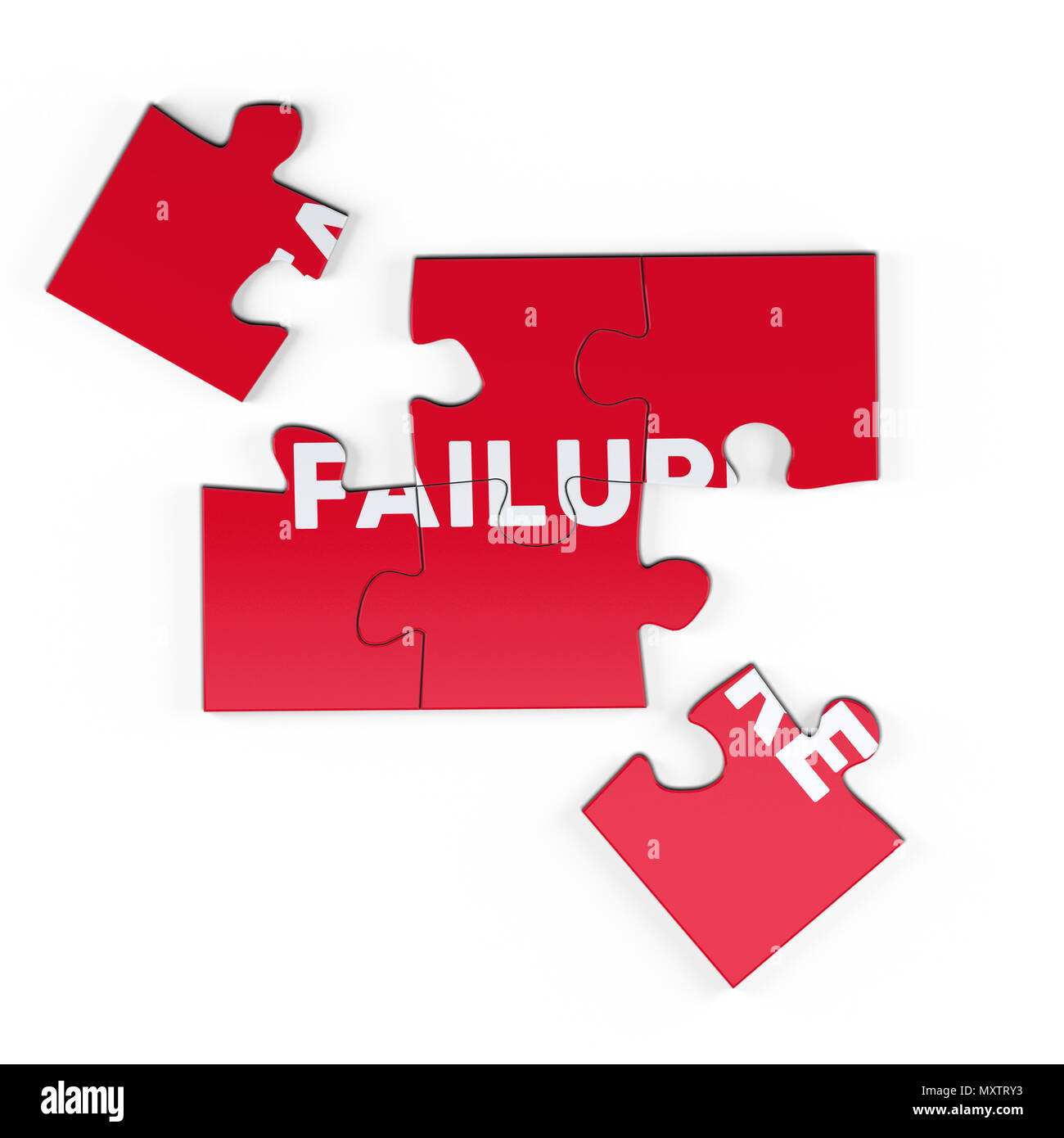 Realistic red six pieces of jigsaw puzzle with Failure text on isolated ...