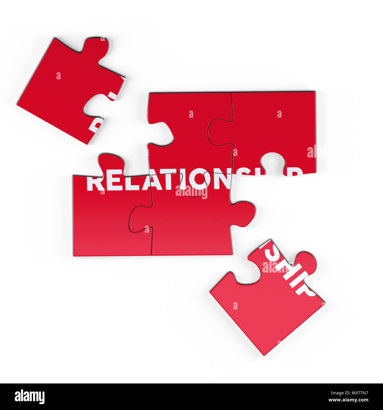 Realistic red six pieces of jigsaw puzzle with Relationship text on ...
