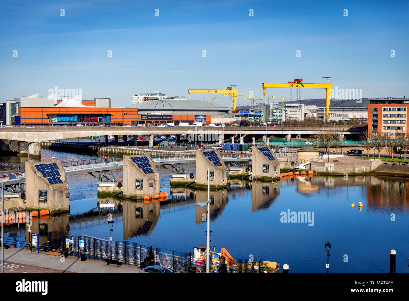 High view over city riverside Stock Photo - Alamy