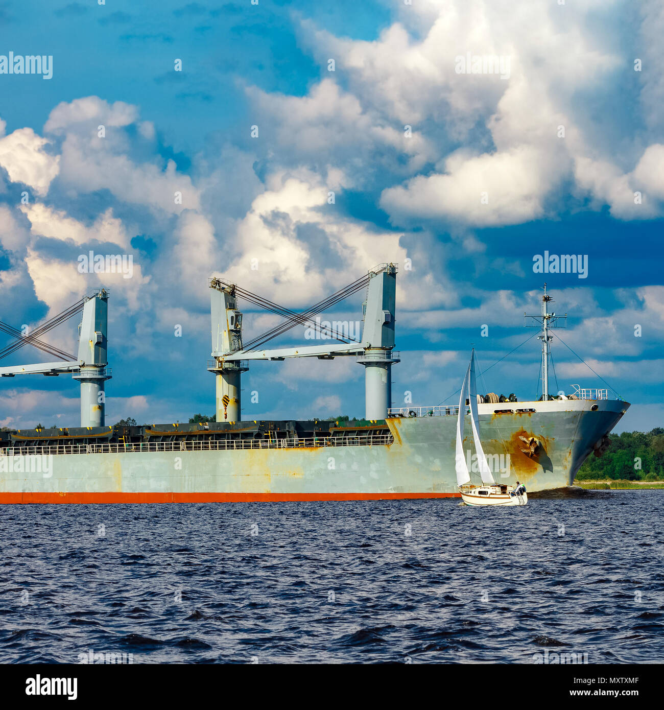 Grey cargo ship. Logistics and merchandise transportations Stock Photo ...