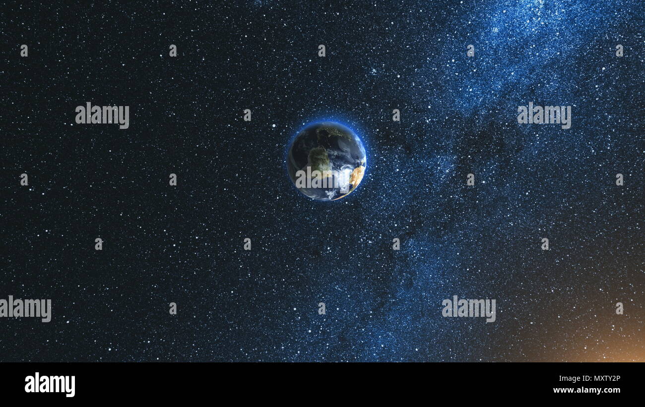 Space view on Planet Earth and Sun Star rotating on its axis in black ...