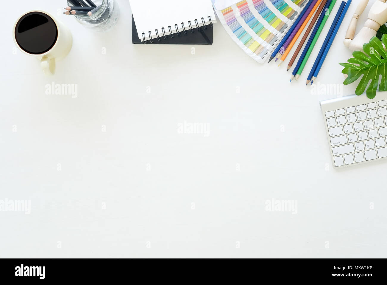 Top view artist workplace with computer and office supplies Stock Photo ...