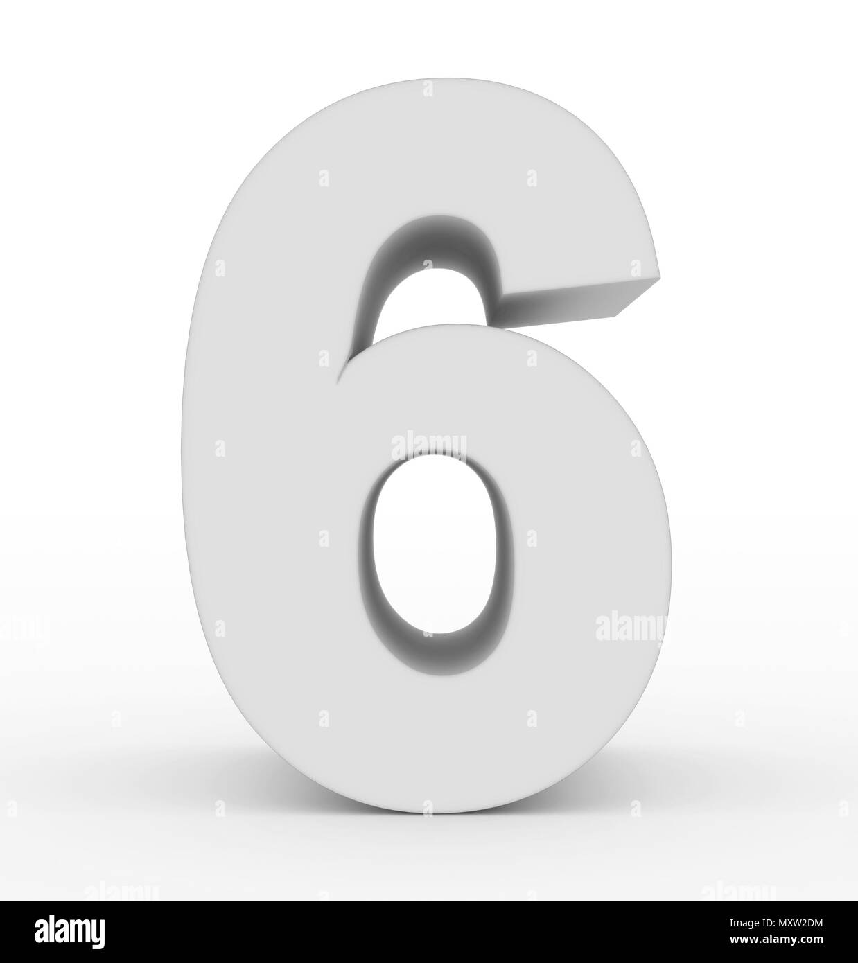 number 6 3d clean white isolated on white - 3d rendering Stock Photo ...
