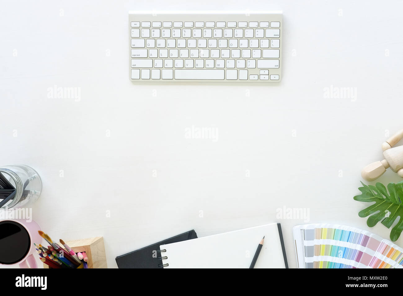 Top view artist workplace with computer and office supplies Stock Photo ...