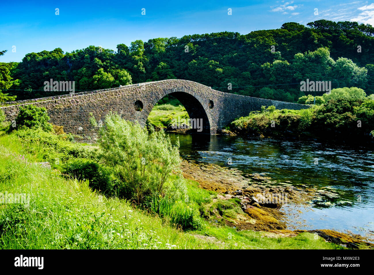 The bridge over the Atlantic between Seil Island (on the left) and the ...