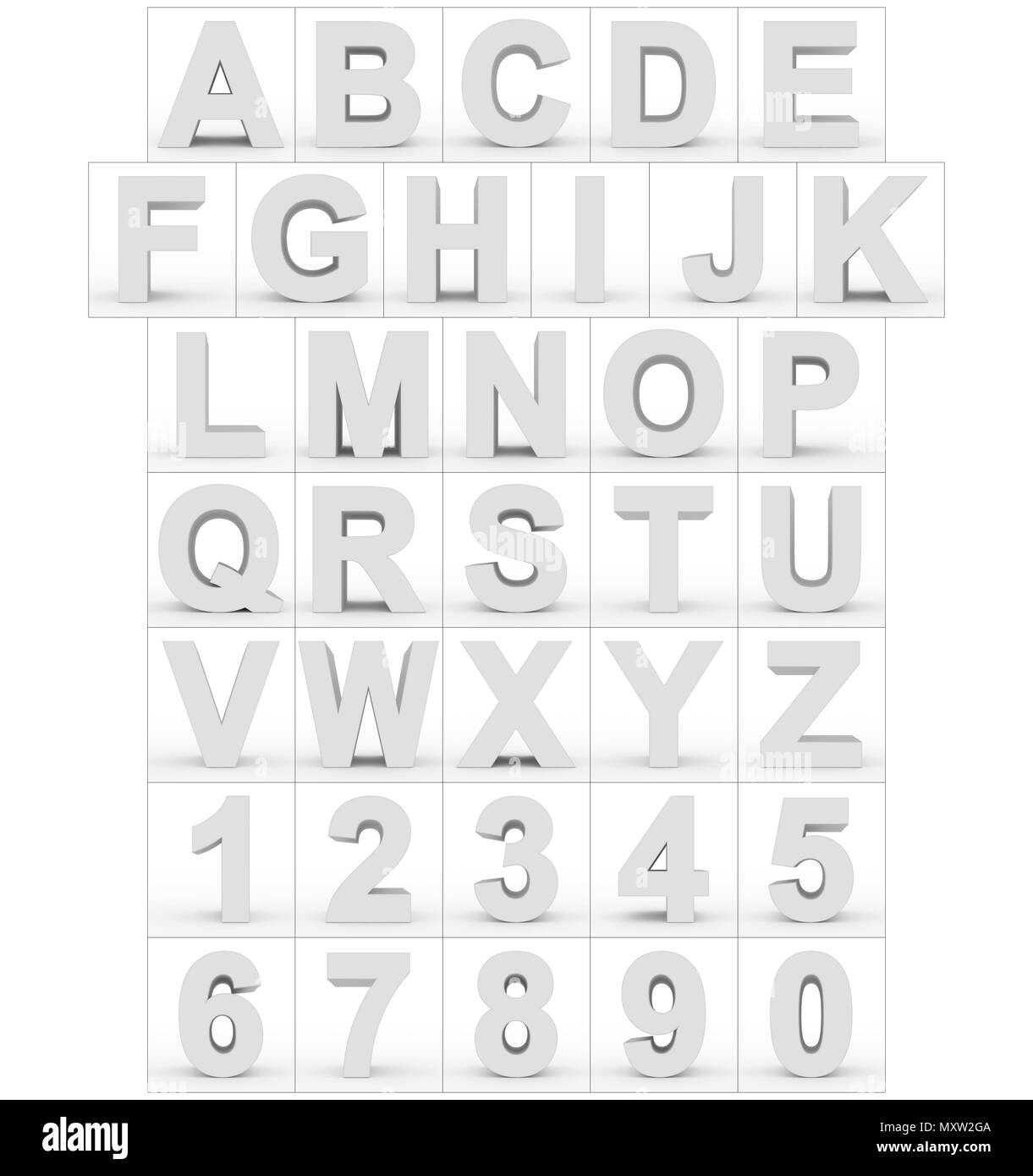 letters and numbers 3d white isolated on white - 3d rendering Stock ...