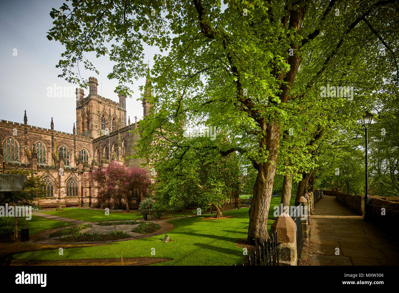 Landmark Romanesque Gothic exterior Chester Cathedral, Cheshire ...