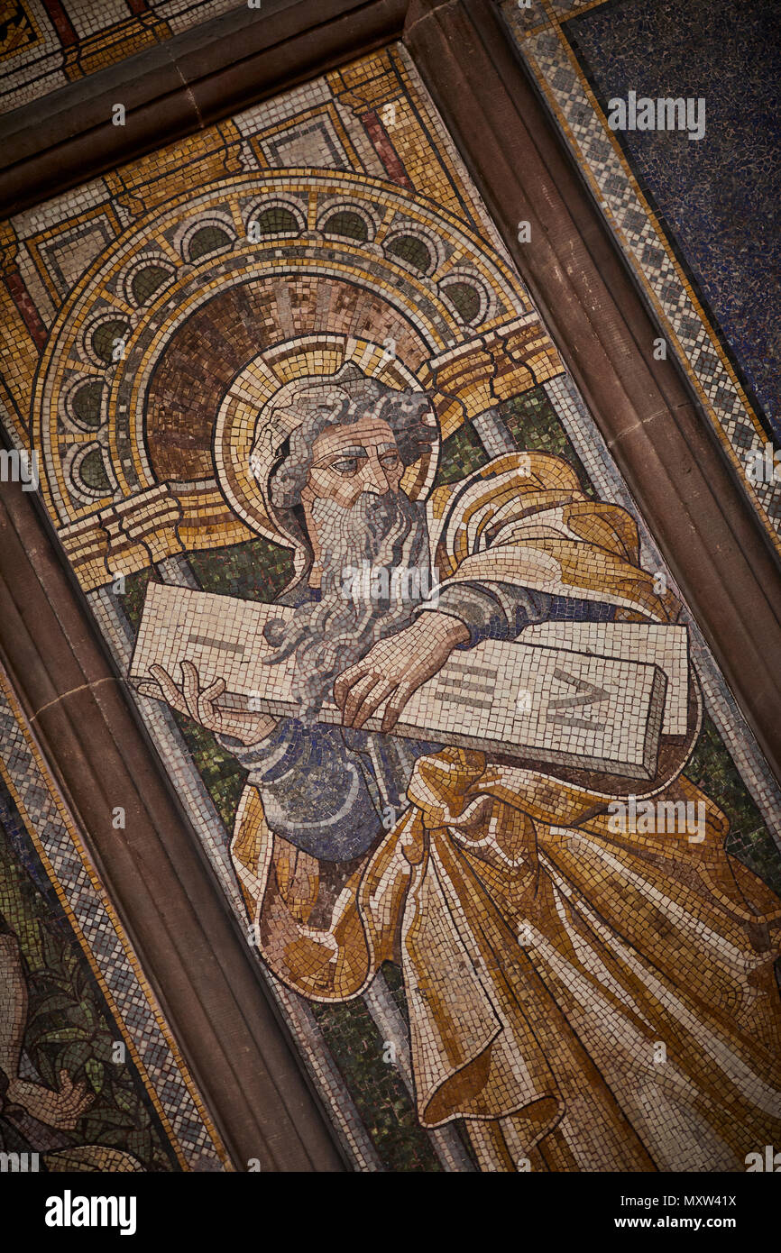 interior Chester Cathedral, Cheshire, England, mosaic tilled wall of ...