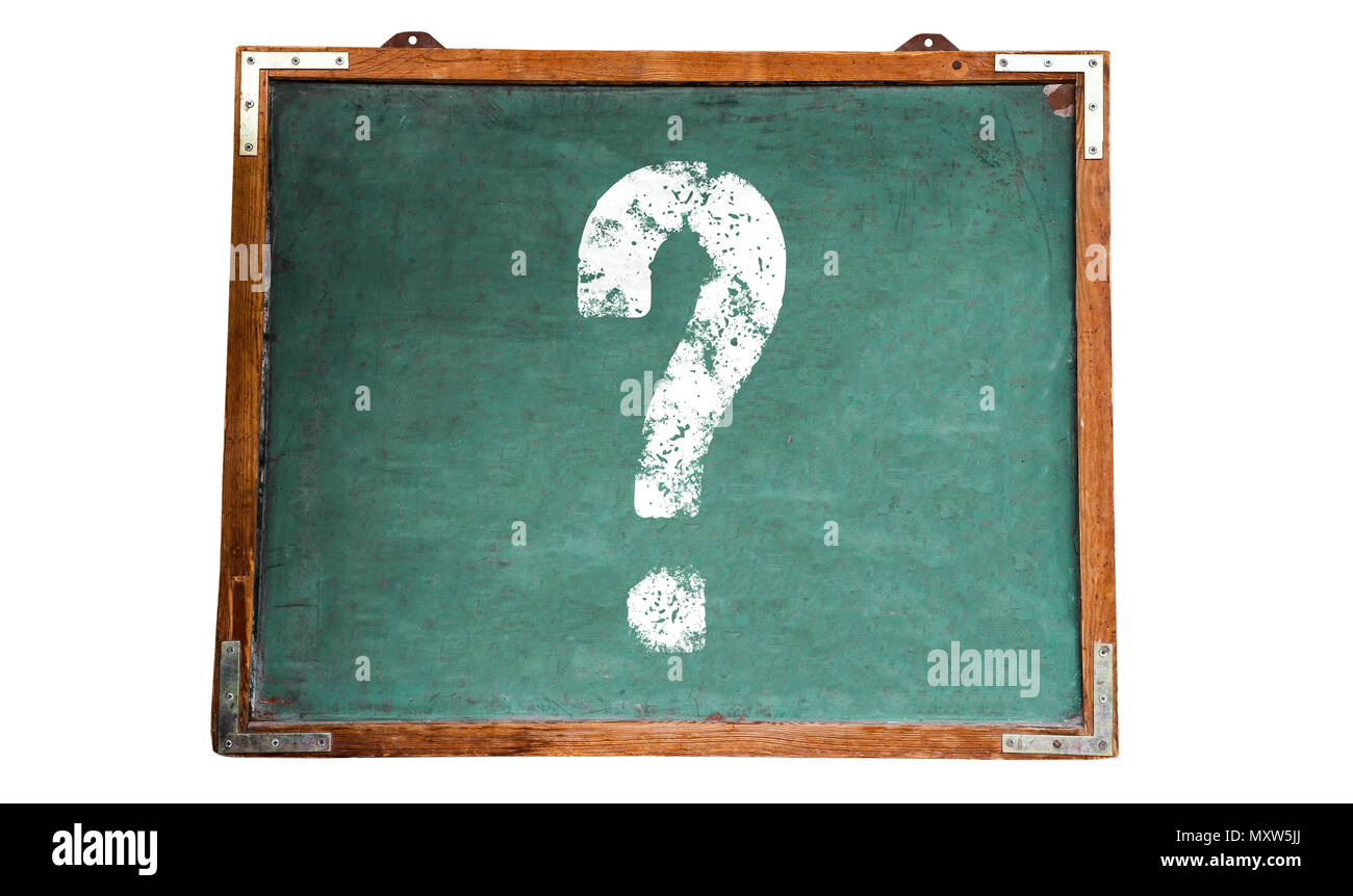 Question mark white sign on a green old grungy vintage wooden ...