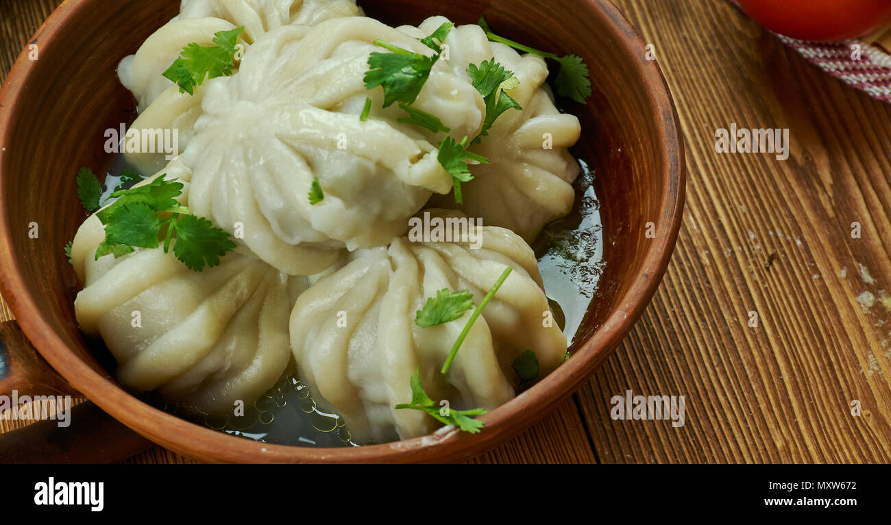 Turkmen Steamed Dumpling Manty, Traditional Turkmen bread, Top view ...