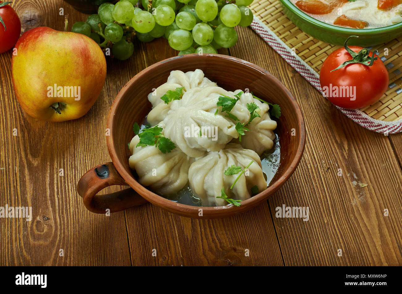 Turkmen Steamed Dumpling Manty, Traditional Turkmen bread, Top view ...