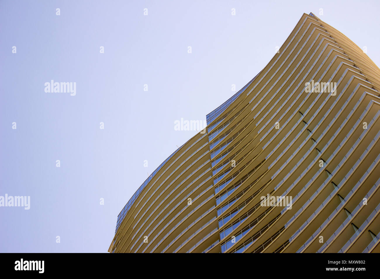 Low angle view of the top part of a modern corporate building with ...