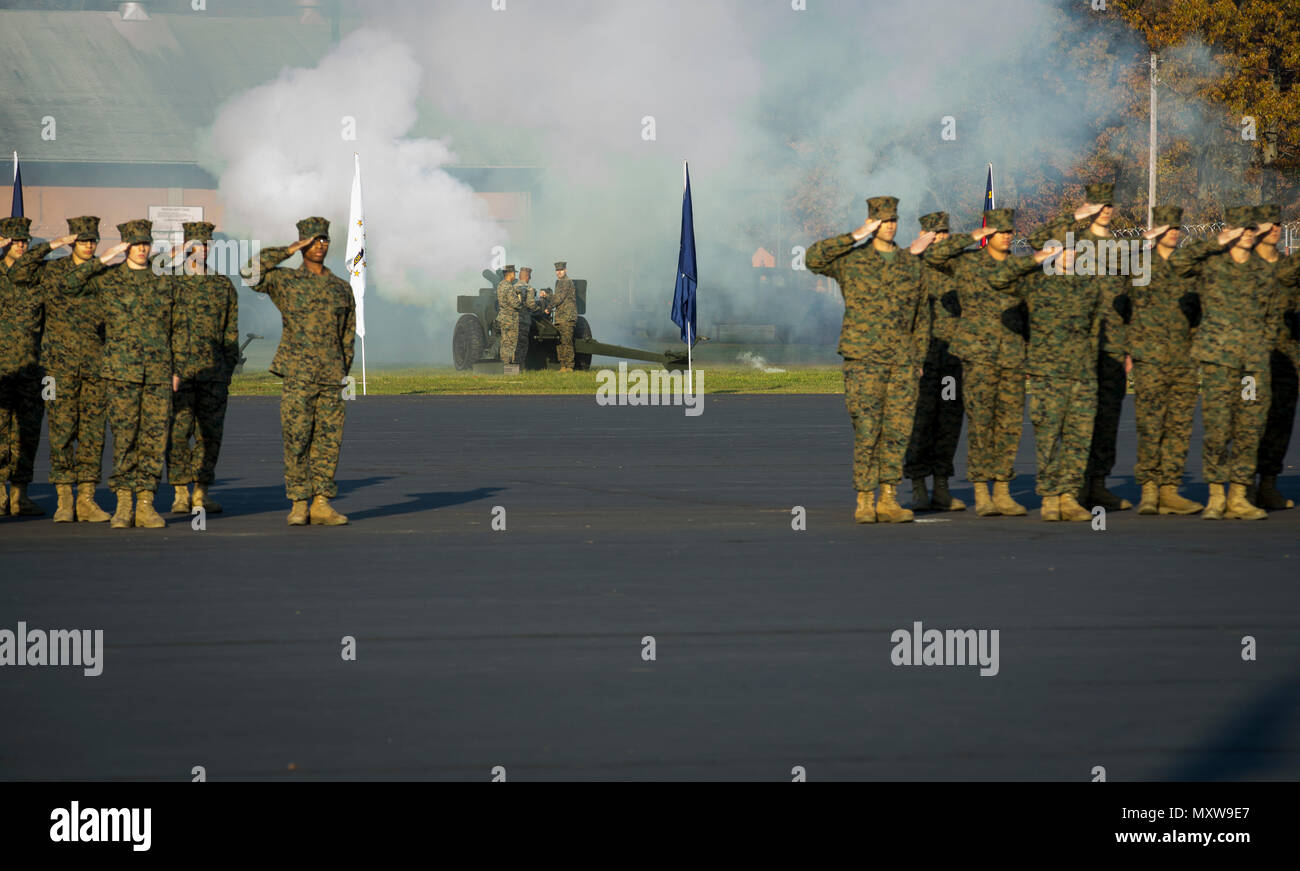 U.S. Marines fire the M119 105mm howitzer in honors to Maj. Gen. Lori E ...