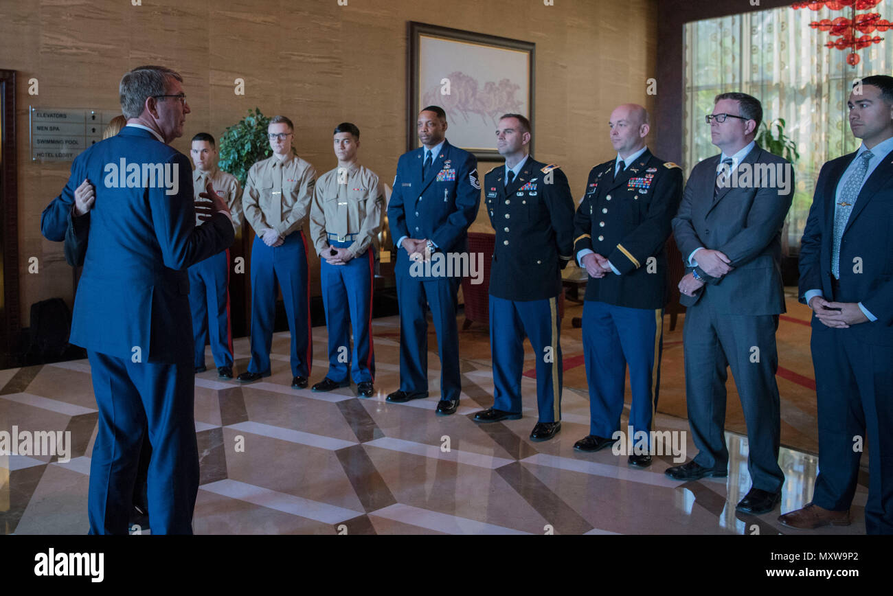 Secretary of Defense Ash Carter and his wife Stephanie thank embassy ...