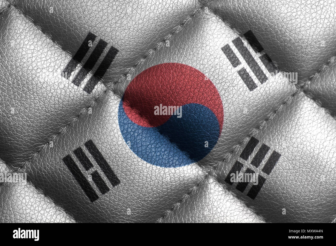 South Korea Flag on leather texture background close up Stock Photo - Alamy