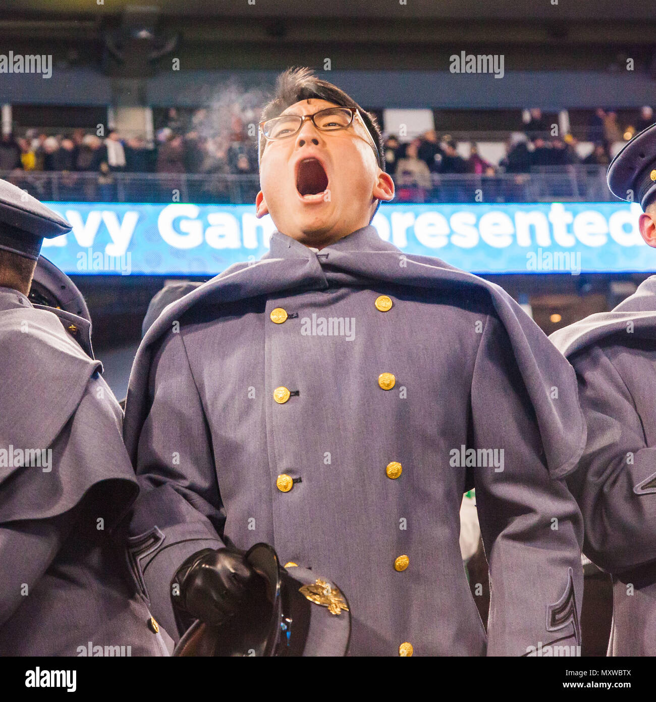 U.S. Military Academy cadets cheer during the 117th Army-Navy Game at M ...