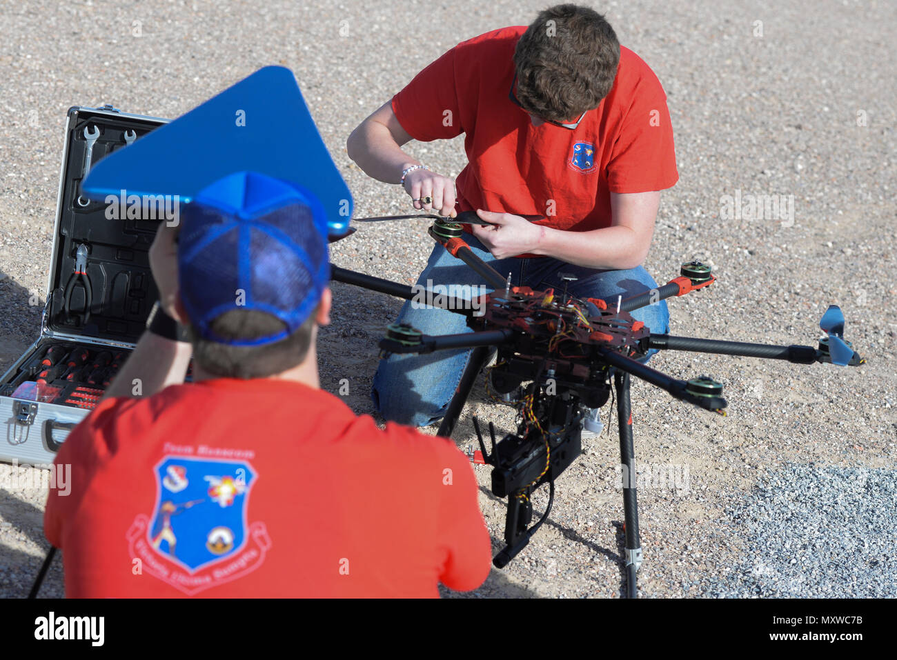 Derek Stanley and Paul Sikora from Hanscom Air Force Base, Ma., set up ...