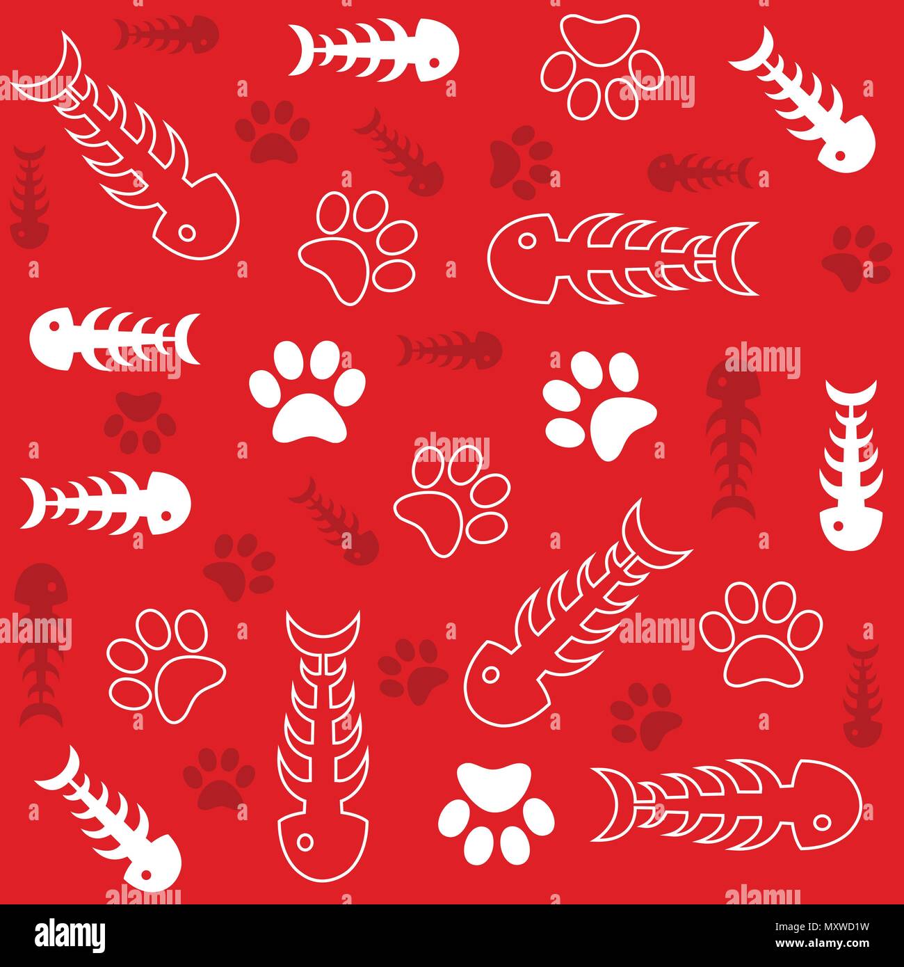 Seamless vector background with fish bones and cat's paws Stock Vector ...