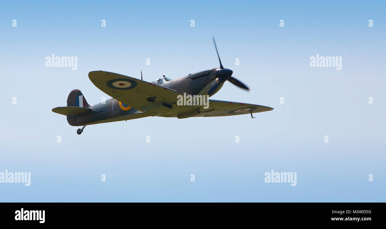 Supermarine Spitfire war plane in flight during the Biggin Hill Air ...