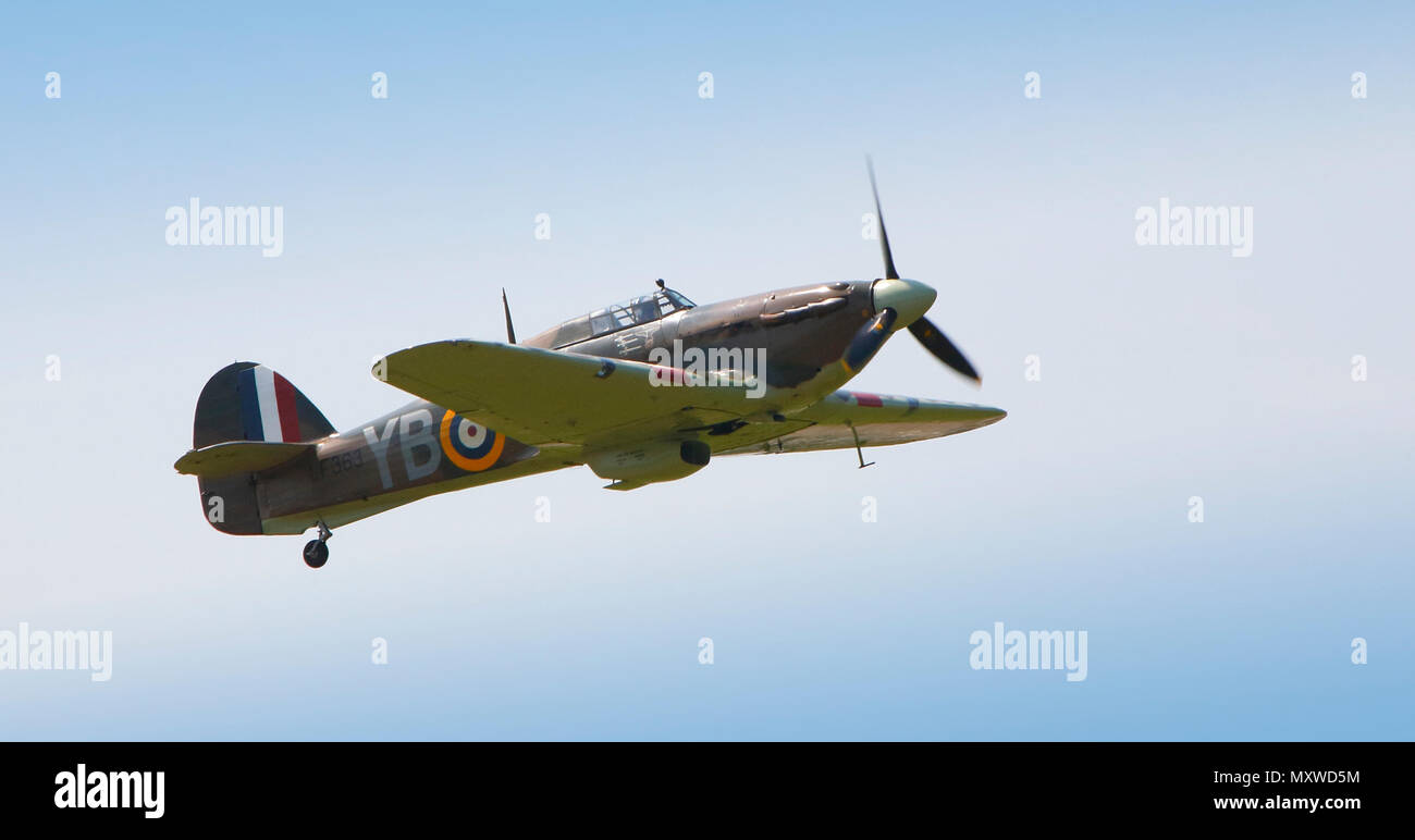 Supermarine Spitfire war plane in flight during the Biggin Hill Air ...