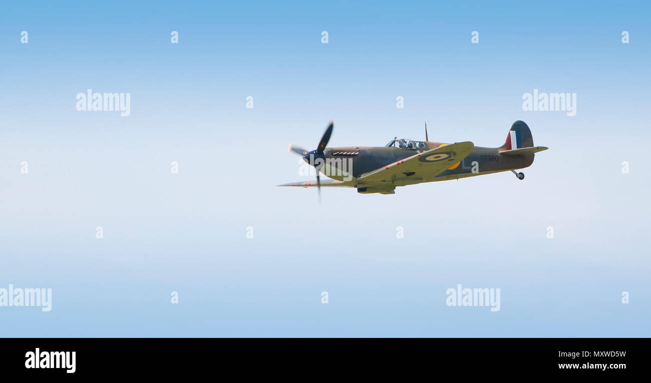 Supermarine Spitfire war plane in flight during the Biggin Hill Air ...