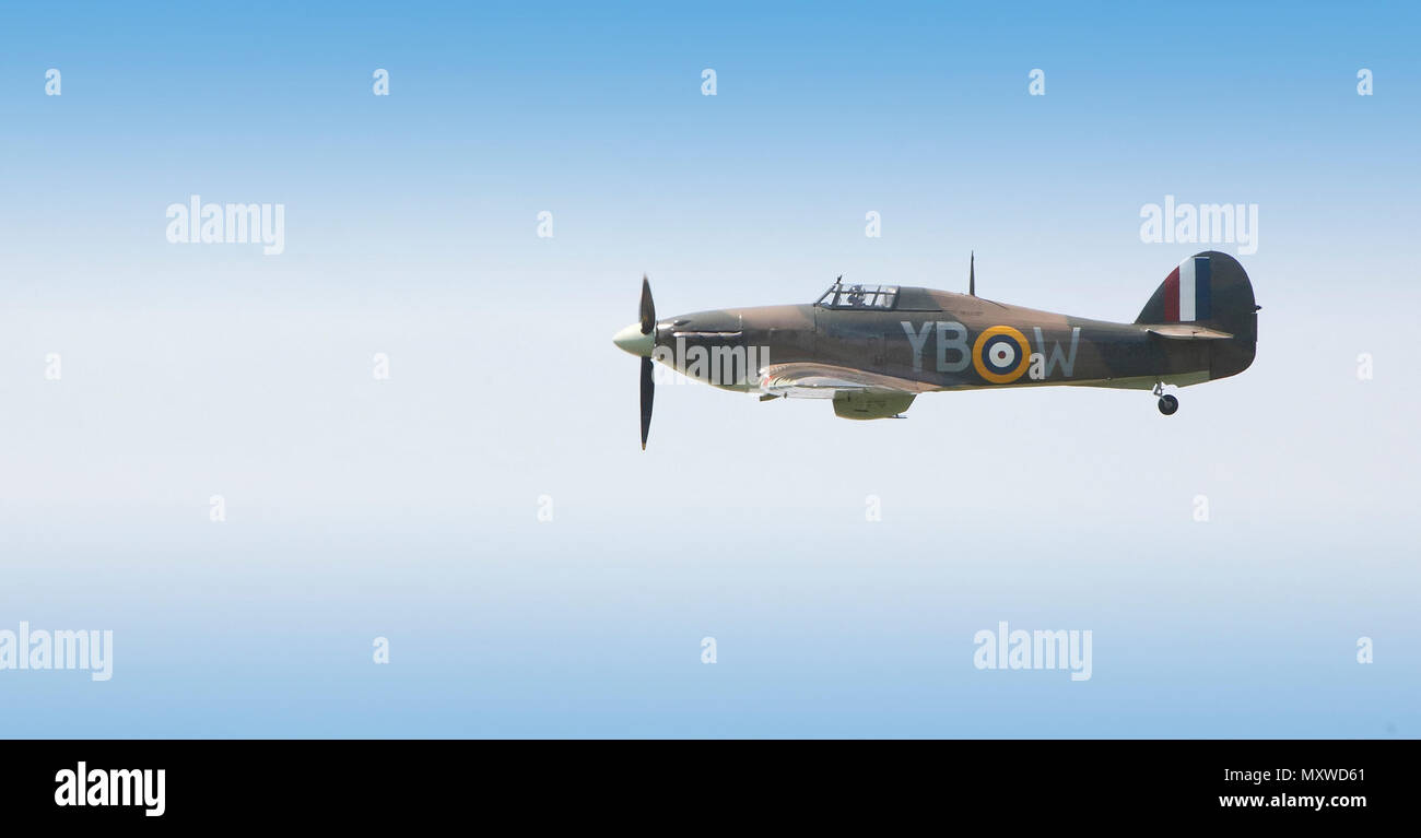 Supermarine Spitfire war plane in flight during the Biggin Hill Air ...