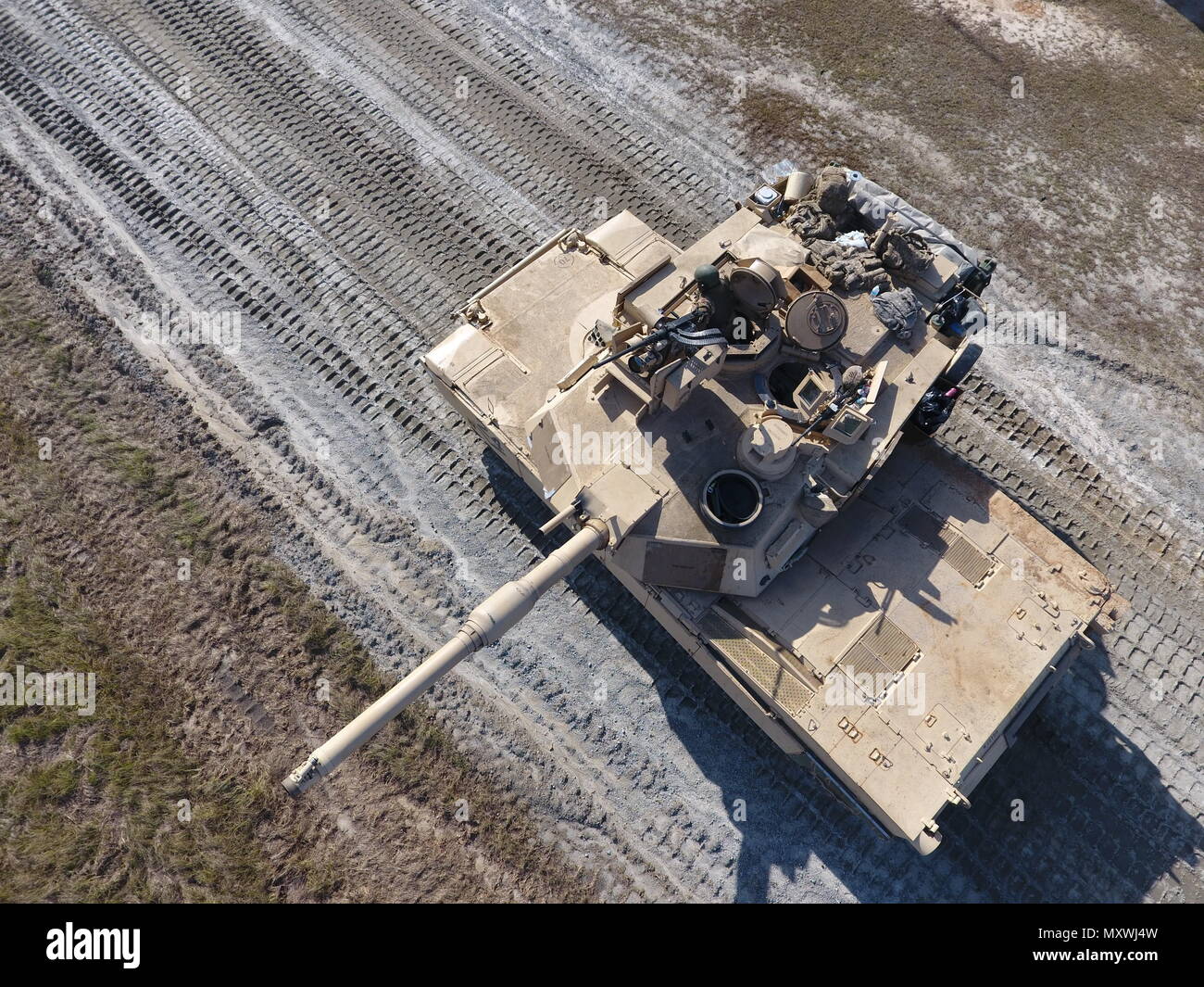 Aerial drone image of an M1A2 Abrams Main Battle Tank crew, from the ...