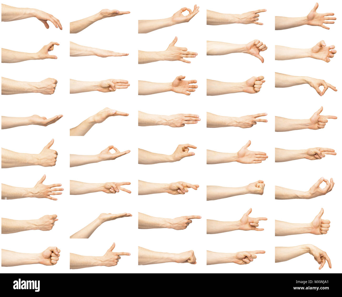 Multiple male hand gestures isolated over the white background, set of ...