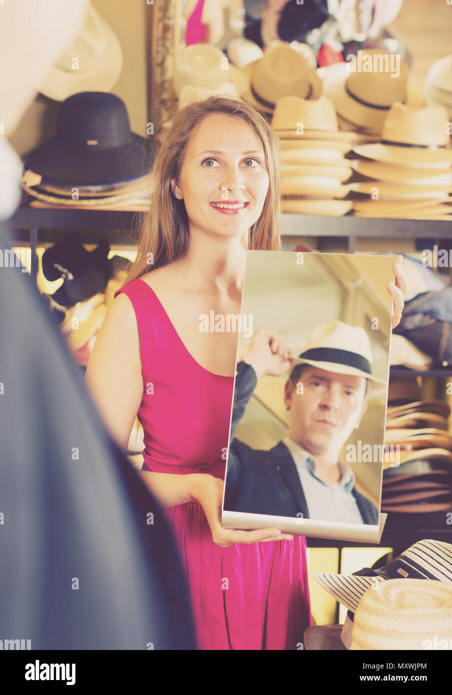 Happy woman in beret showing hi-res stock photography and images - Alamy