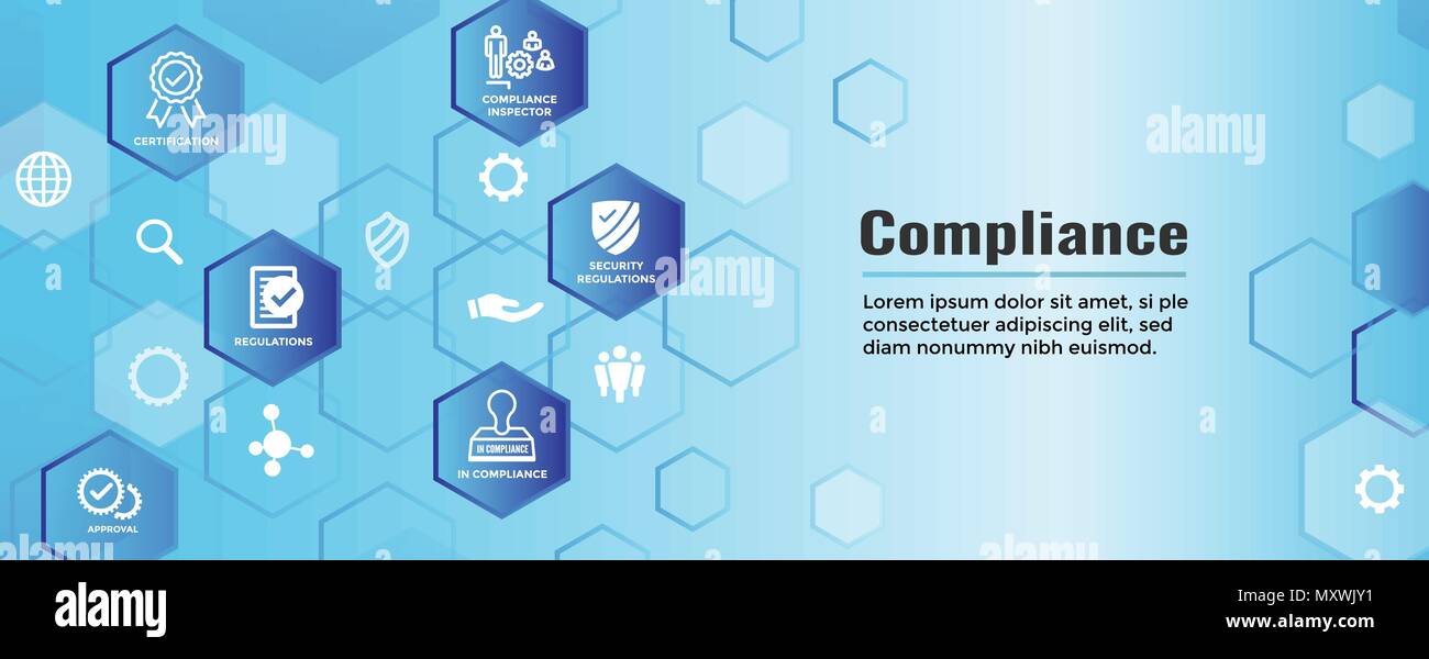 In compliance web banner with icon set that shows a company passed ...
