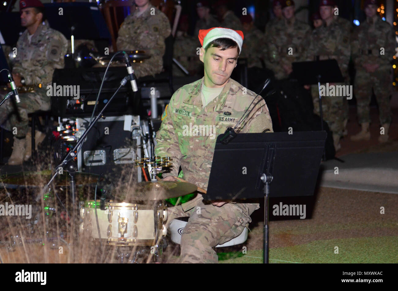 A Paratrooper from the 82nd Airborne Division marching band performs ...