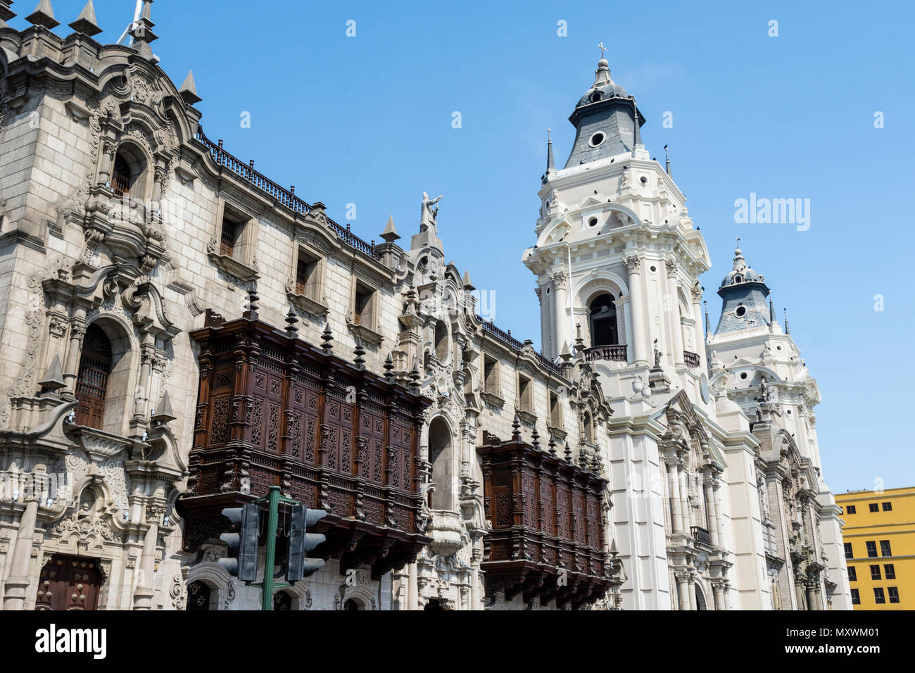 Archbishop's Palace and the Cathedral in Lima city, Peru Stock Photo ...