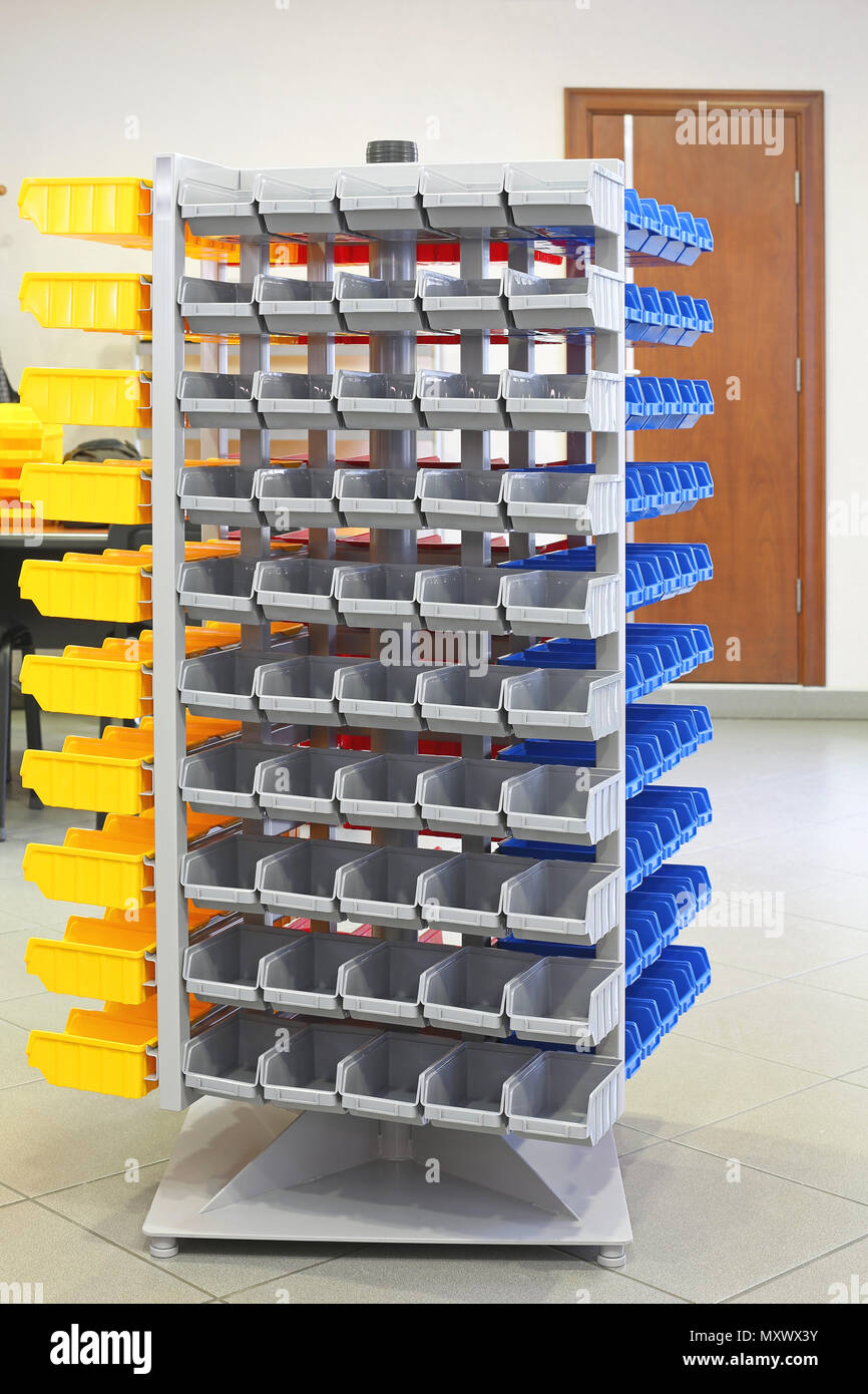 Blue Plastic Racks for Small Parts Storage Stock Photo - Alamy