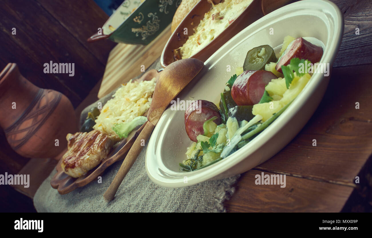 Bavarian cuisine , Traditional assorted dishes, Top view Stock Photo ...