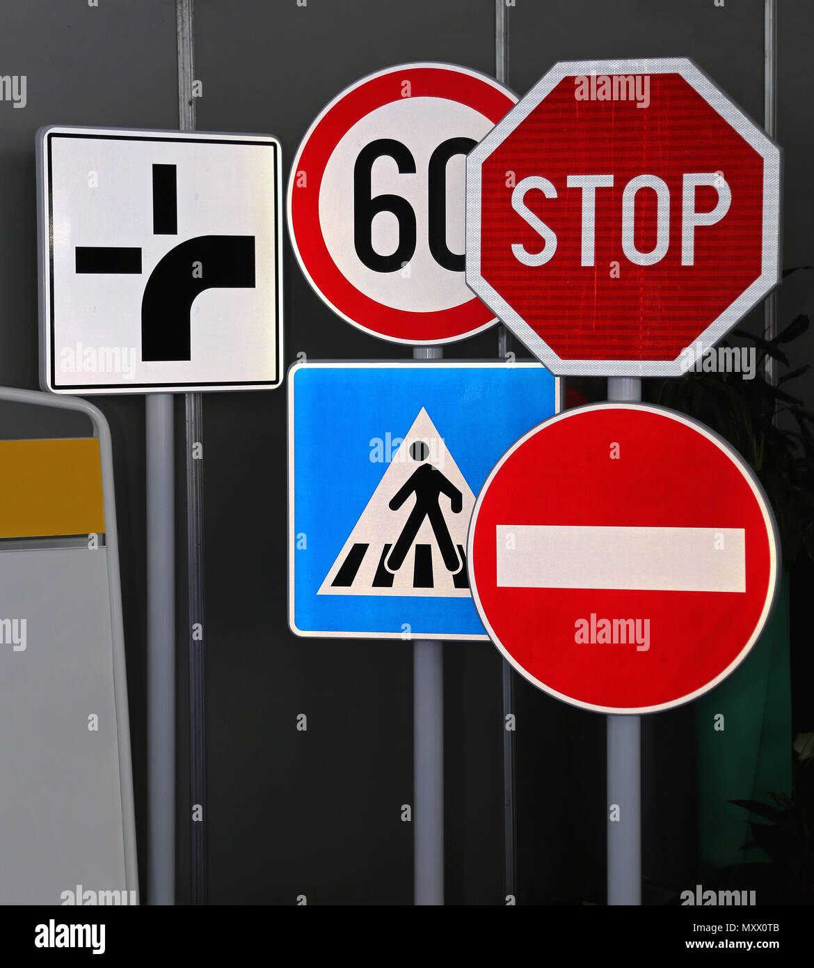 Various Traffic Signs Mix at Poles Stock Photo - Alamy