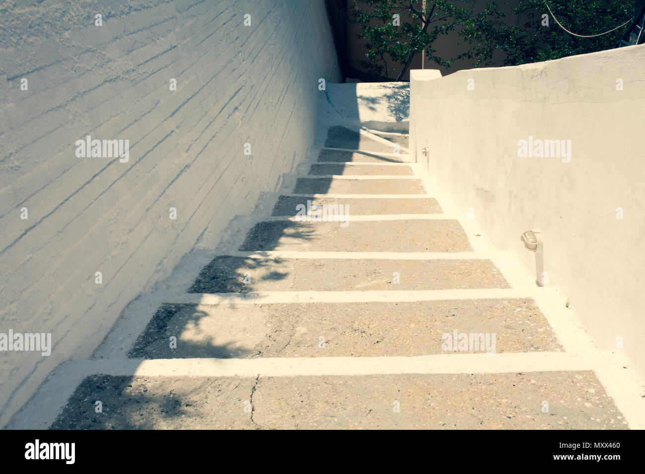 White old staircase. Antique steps leading to natural place in Corfu ...