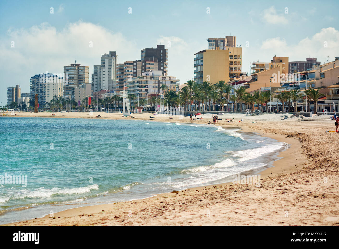 El Campello, Spain - May 22, 2018: Sandy beach and cityscape El ...